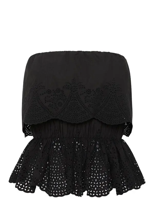 Posse Off-the-shoulder Eyelet Peplum Top - Black