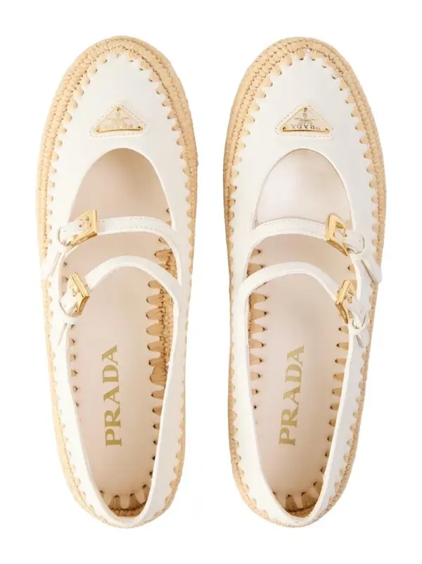 Prada Nappa Leather And Raffia Ballerinas - Nude