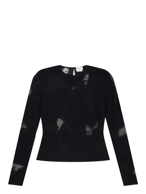 Alexander McQueen Ink Print Long-sleeve Cropped Top - Black