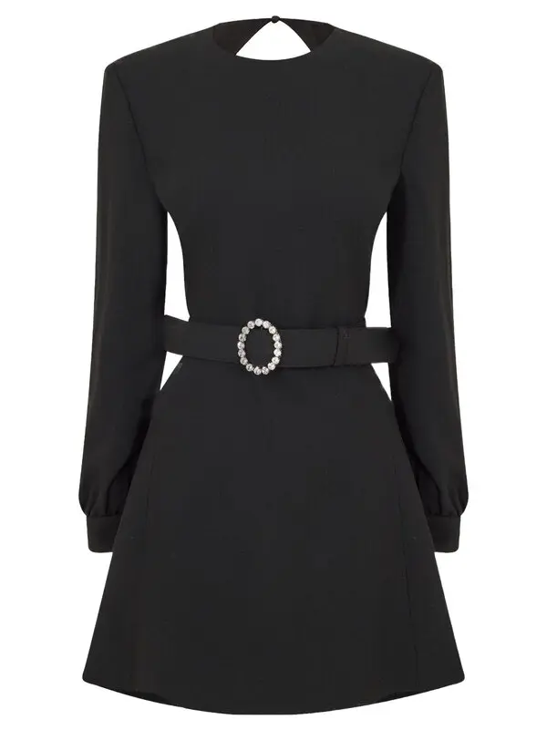 Saint Laurent Mini Dress With Embellished Belt And Open Back Detail - Black