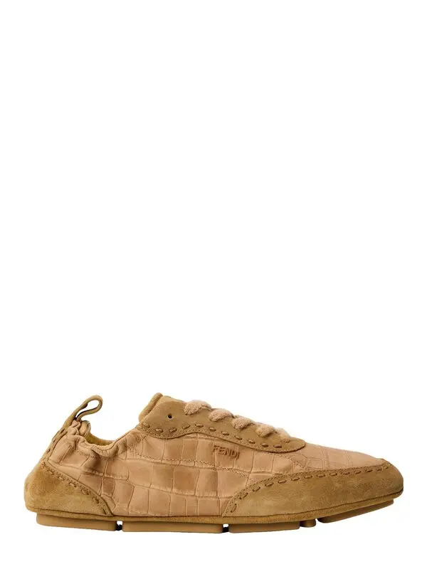 Fendi Suede Crocodile-embossed Low-top Sneakers - Black