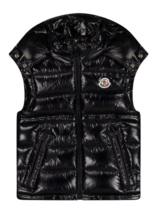 Moncler Quilted Zip Vest With Logo Patch - Black