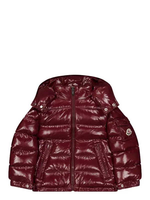Moncler Logo Patch Hooded Down Jacket - Brown