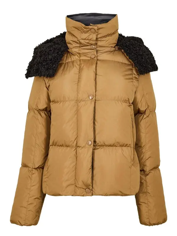Moncler Quilted Down Jacket With Fur Trim - Brown