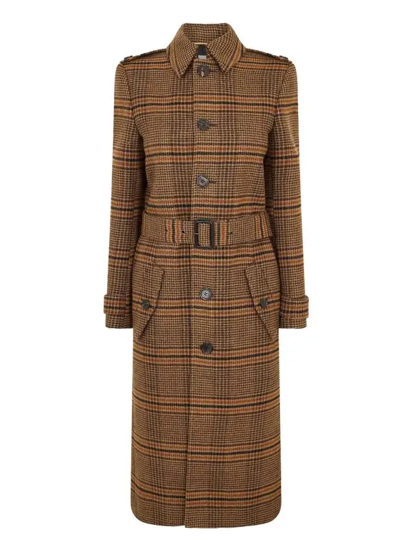 Saint Laurent Checked Single-breasted Trench Coat - Brown