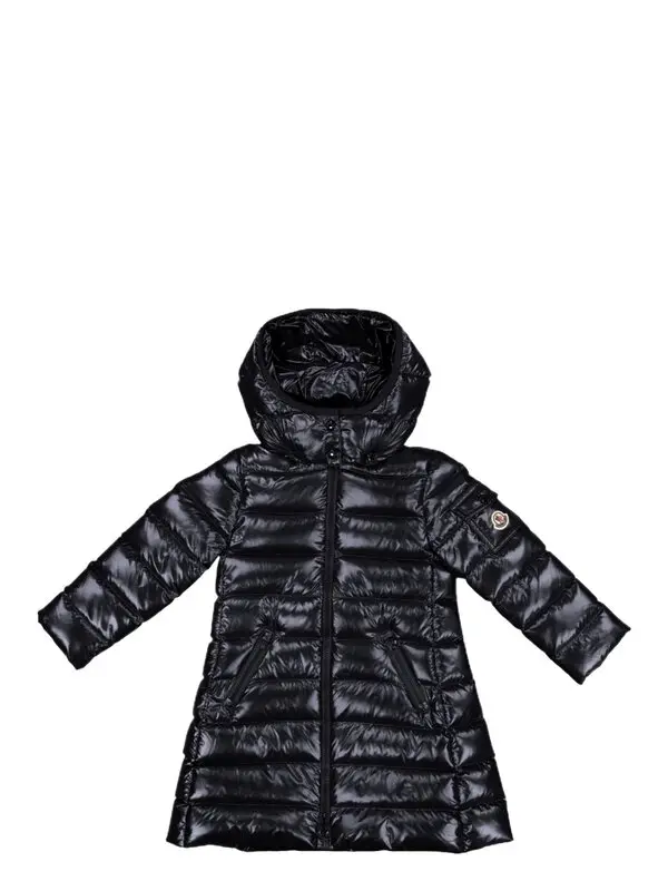 Moncler Long Down Jacket With Hood And Logo - Black