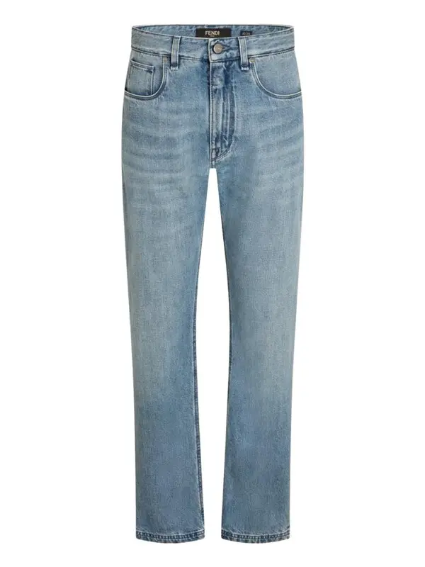 Fendi Straight Leg Jeans With Logo Patch - Blue