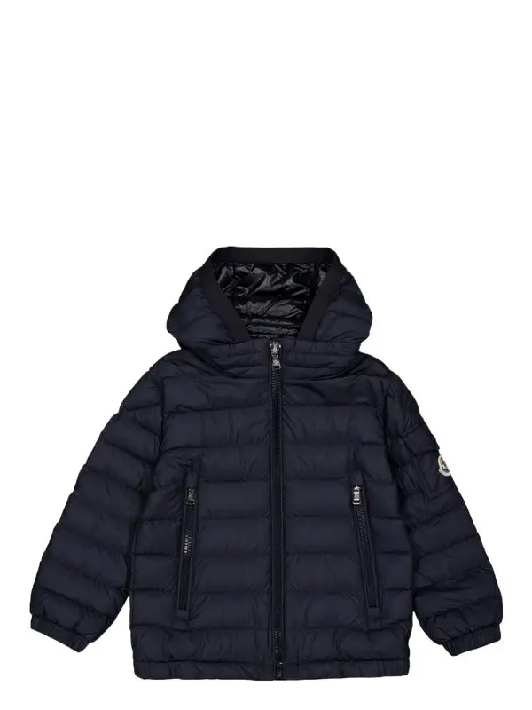 Moncler Quilted Down Jacket With Logo Patch - Black