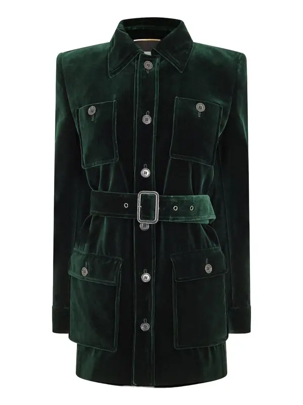 Saint Laurent Velvet Belted Jacket - Black