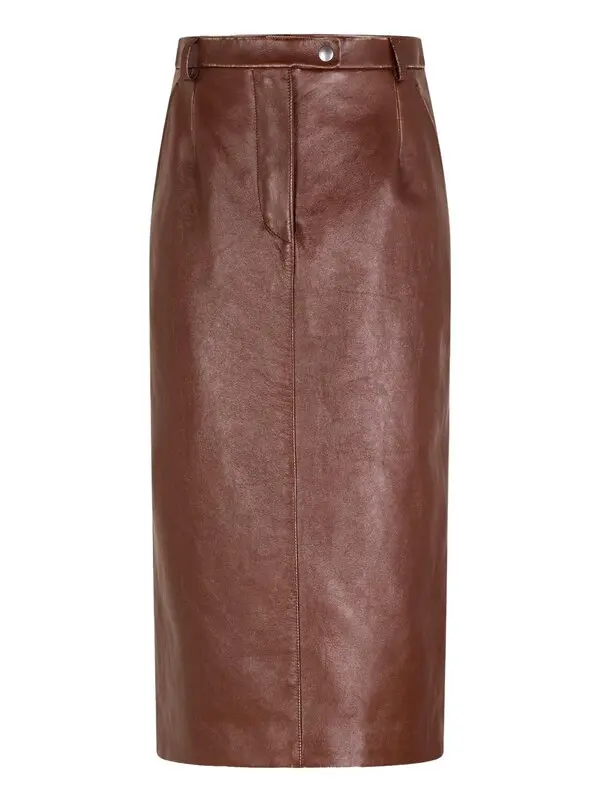 Prada Leather Midi Skirt - Red