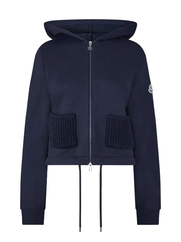 Moncler Zip-up Cropped Hoodie With Ribbed Pockets - Black