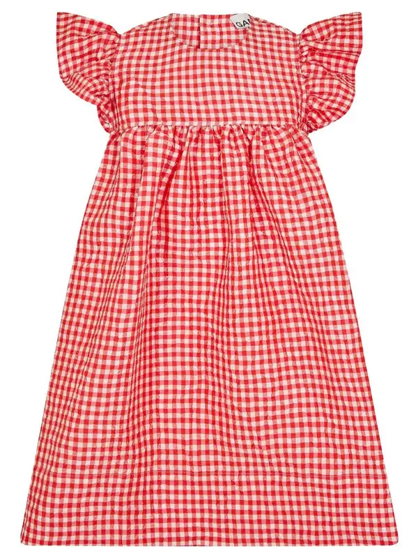 GANNI Ruffled Gingham Mini Dress - Pink