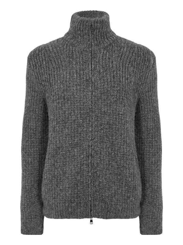 Moncler Ribbed Knit Zip Cardigan - Black