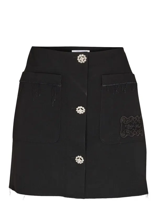 Off-White Raw Cut Mini Skirt With Embellished Buttons And Frayed Pockets - Black
