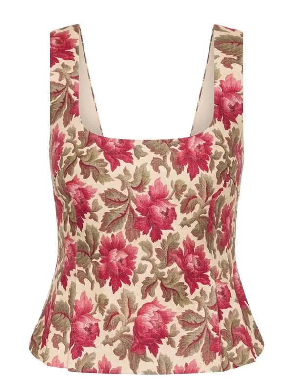Posse Sleeveless Floral Print Peplum Top - Nude