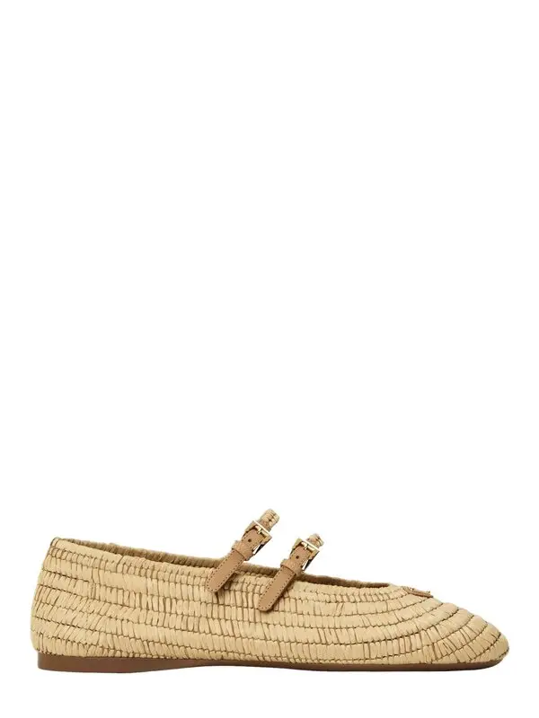 Prada Raffia Woven Ballet Pumps - Nude