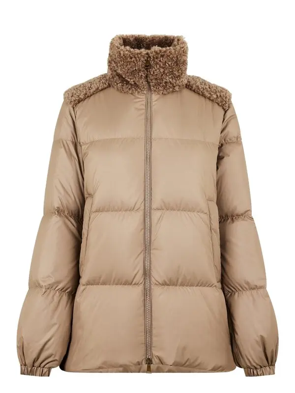 Moncler Quilted Puffer Jacket With Teddy Shearling Collar - Nude