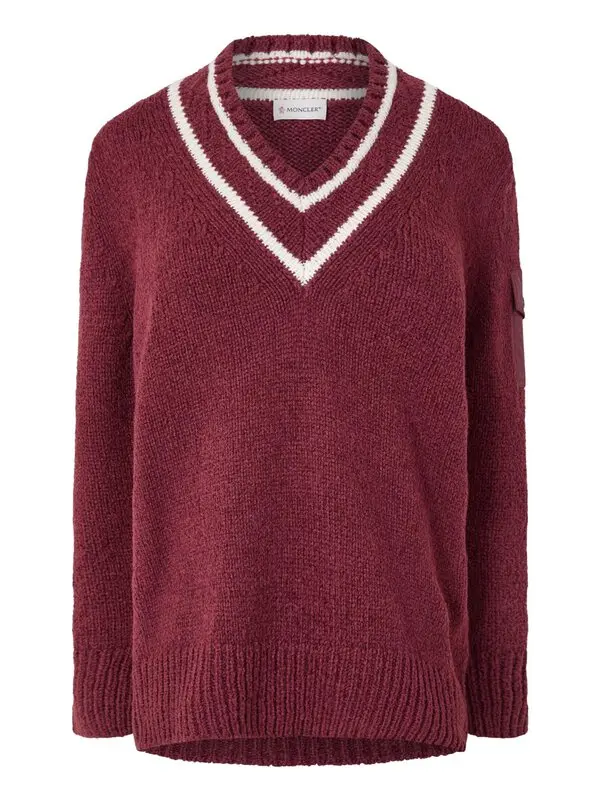 Moncler V-neck Knitted Sweater - Red
