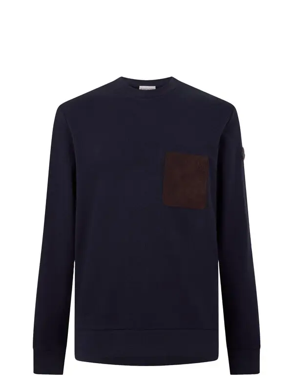Moncler Crew Neck Long Sleeve Sweatshirt With Suede Pocket - Black