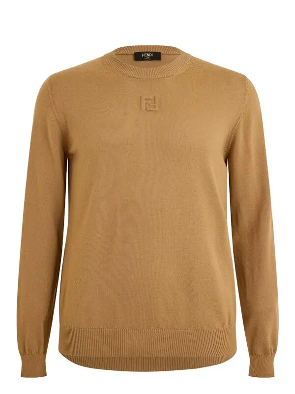 Fendi Crew Neck Long Sleeve Knit Sweater - Brown