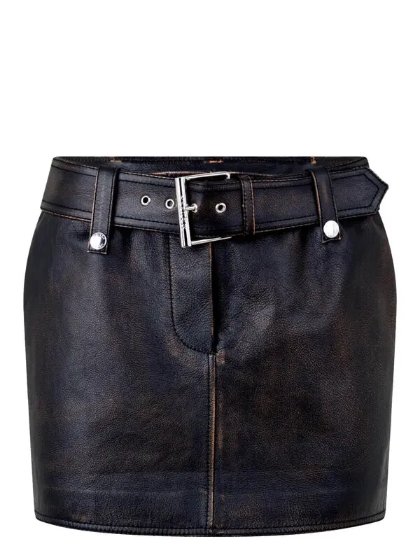 Alexander McQueen Distressed Leather Mini Skirt - Black