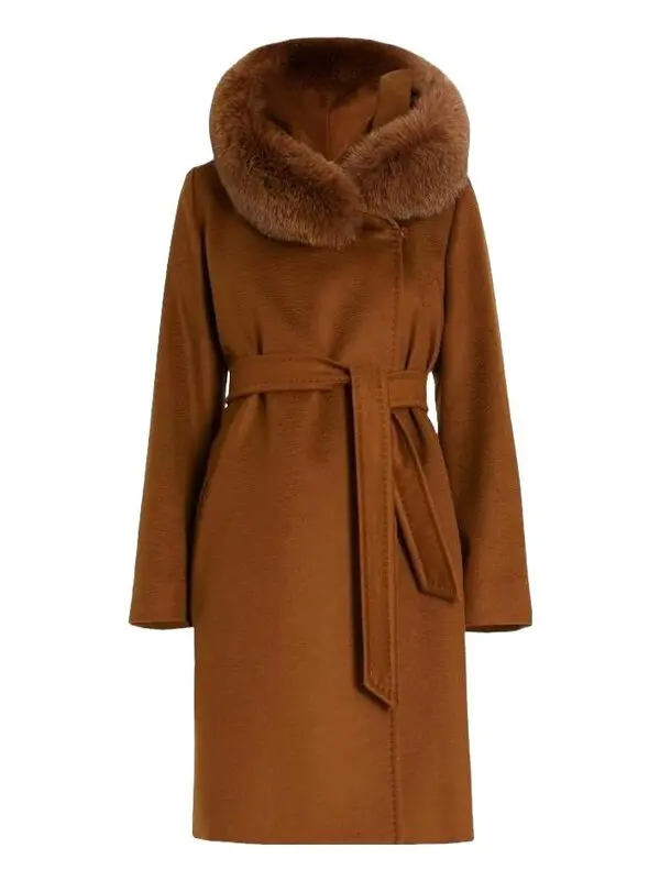 Max Mara Logo Coat With Removable Fur Collar - Brown