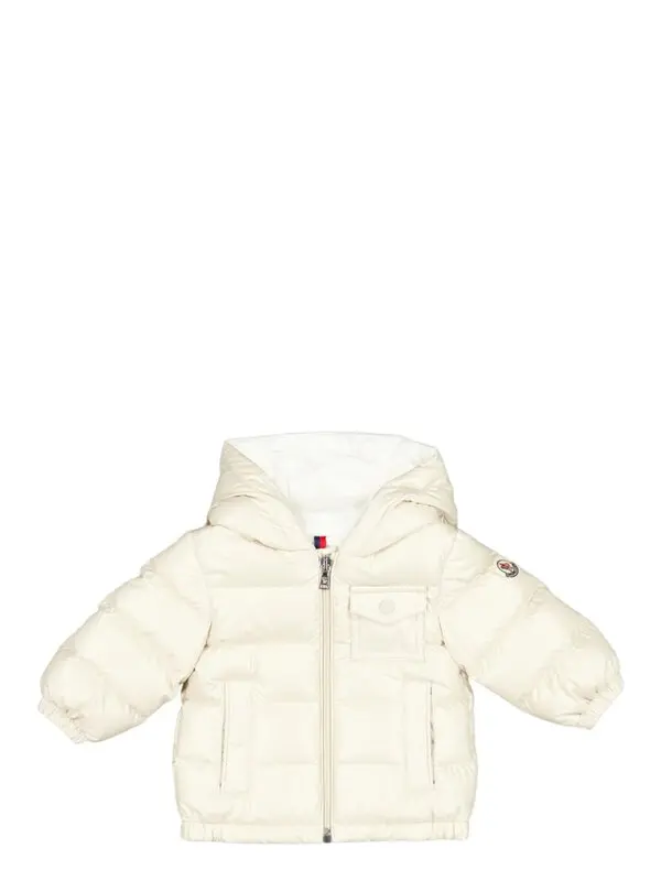 Moncler Logo Patch Down Jacket With Hood - White