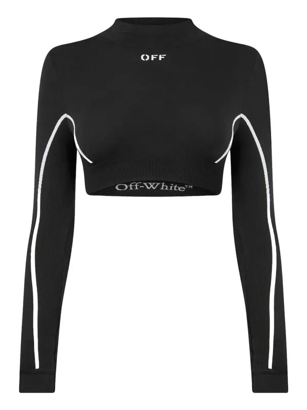 Off-White Off" Logo Cropped Long Sleeve T-shirt - Black