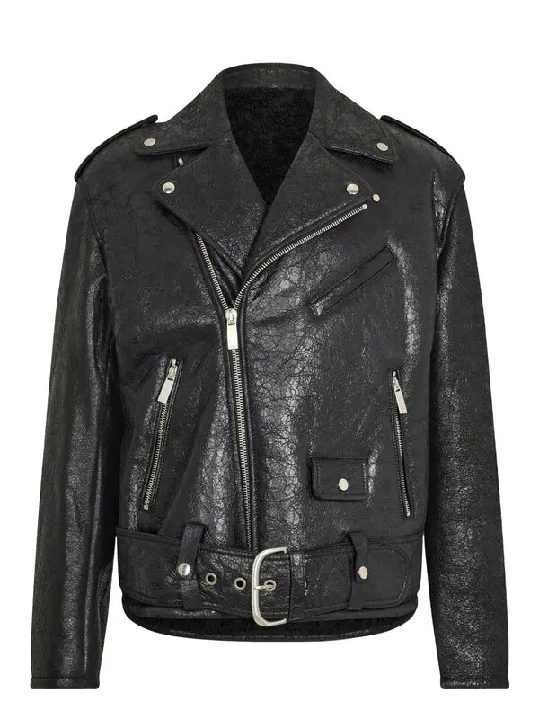 Off-White Leather Biker Jacket - Black