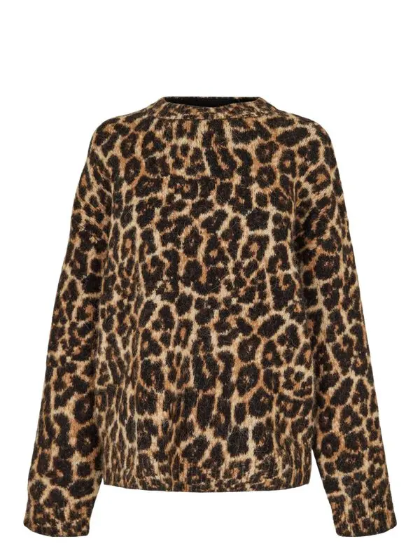 ANINE BING Leopard Print Long Sleeve Crewneck Top - Brown