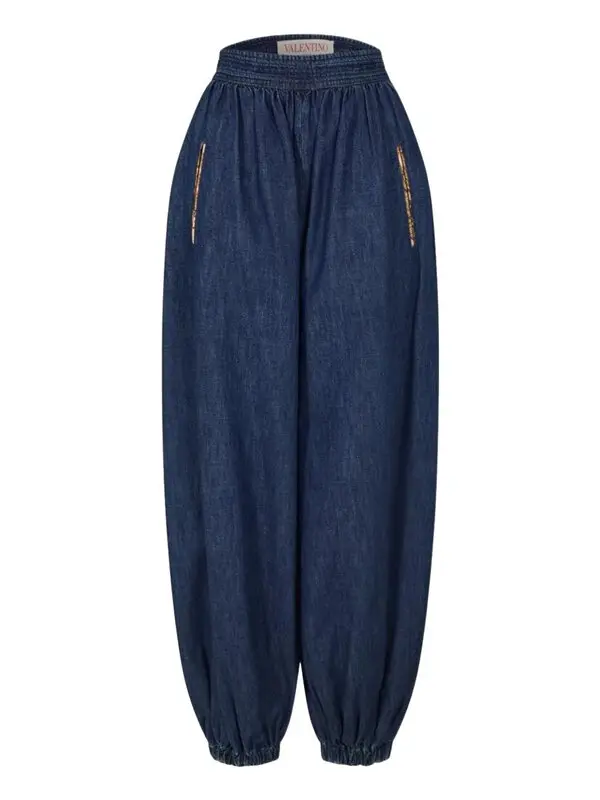 Valentino Garavani Embellished Denim Harem Trousers - Blue