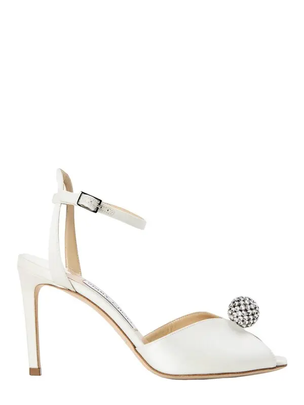 JIMMY CHOO Ivory Crystal Embellished Stiletto Heeled Sandals - White