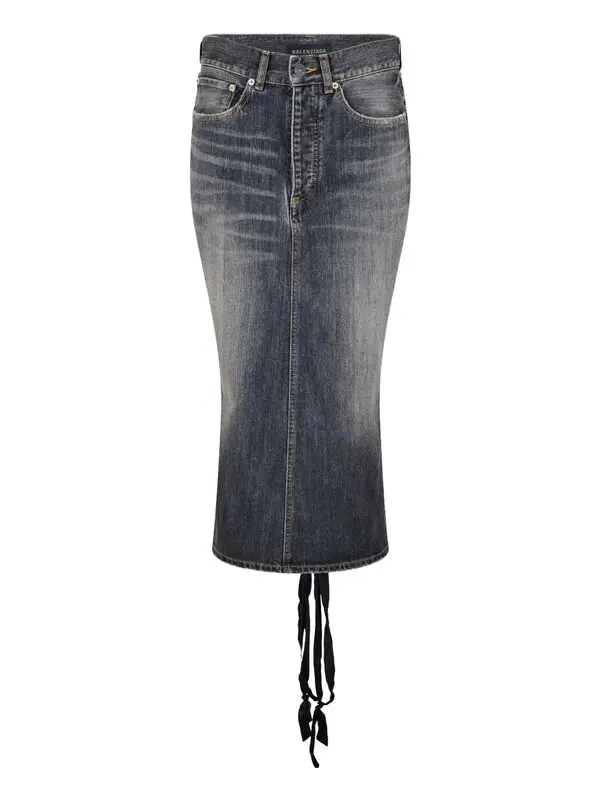 Balenciaga Lace-up Denim Midi Skirt - Black
