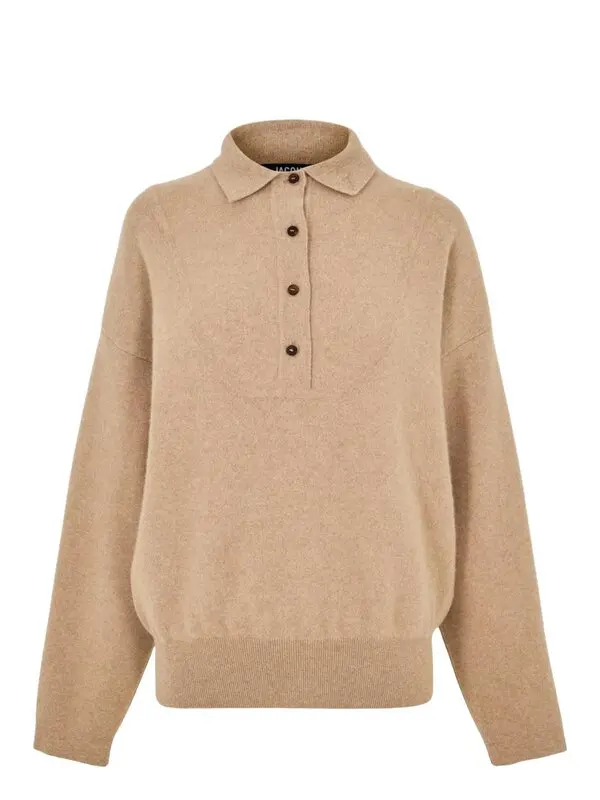 Jacquemus Long-sleeved Knit Polo Shirt - Beige