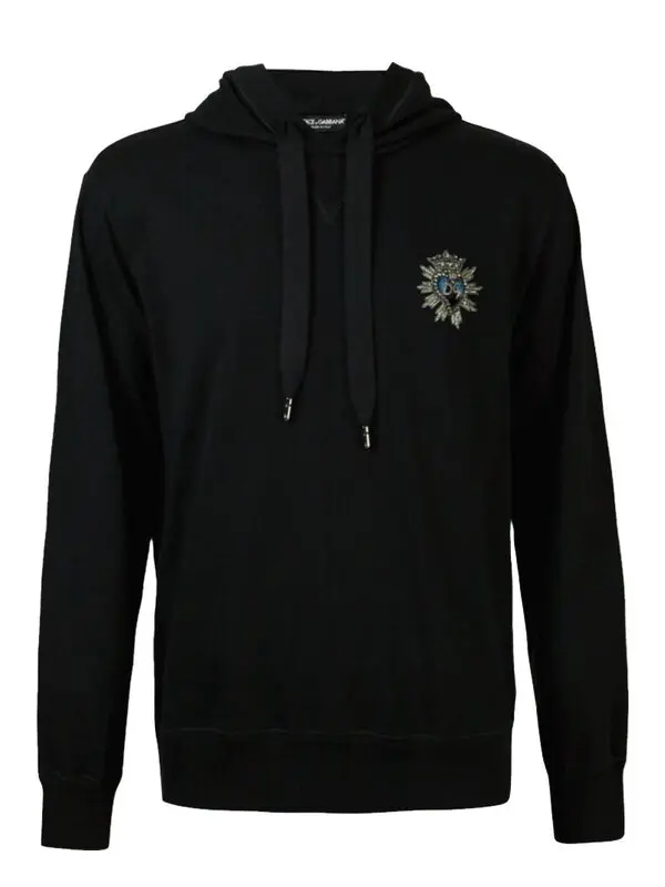 Dolce & Gabbana Embellished Logo Hooded Sweater - Black