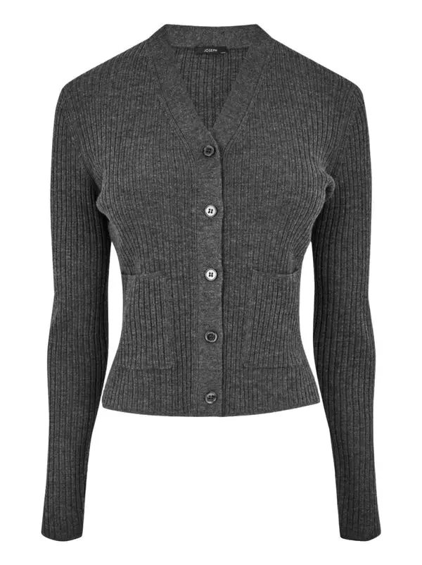 JOSEPH Ribbed Button-front Sweater With Patch Pockets - Black