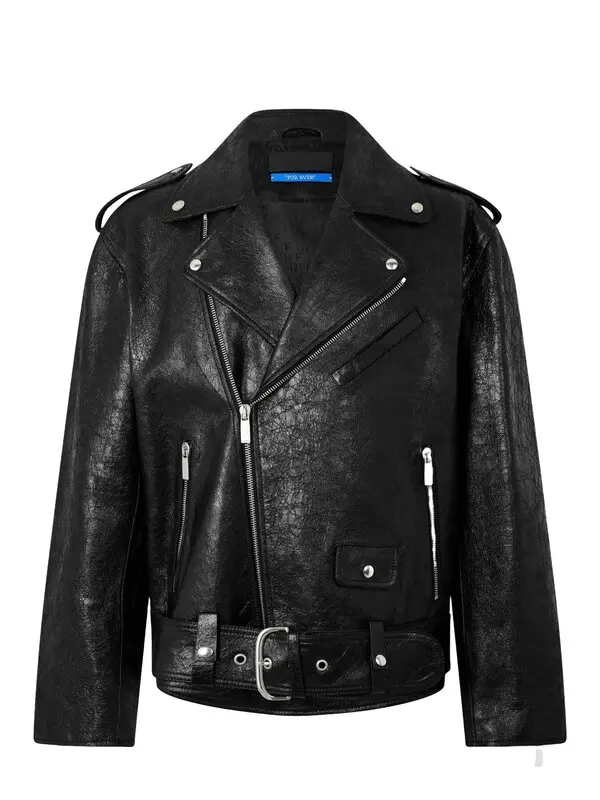 Off-White Leather Biker Jacket - Black