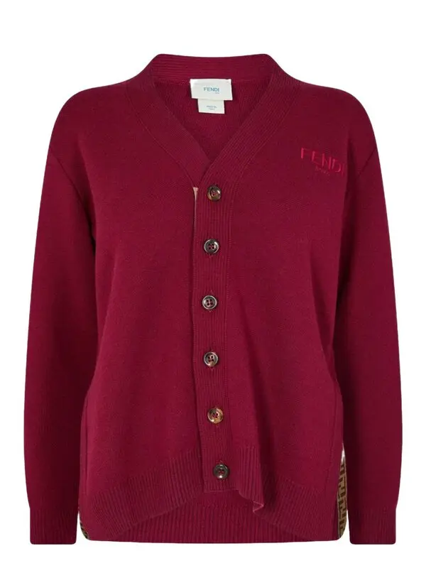 Fendi Embroidered Logo V-neck Cardigan - Red