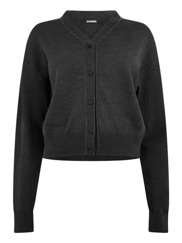Jacquemus Long Sleeve Cardigan With Lettering Detail - Dark Gray