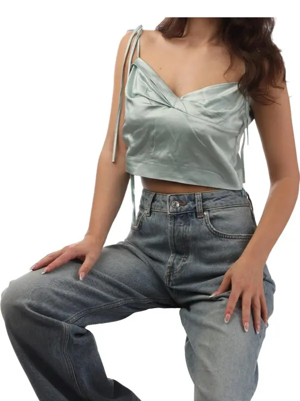Off-White Blue Camisole Top With Tie Detail - Multicolor