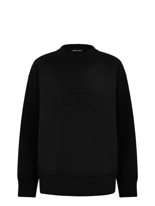 ANINE BING Long Sleeve Crewneck Sweatshirt With Debossed Logo - Black