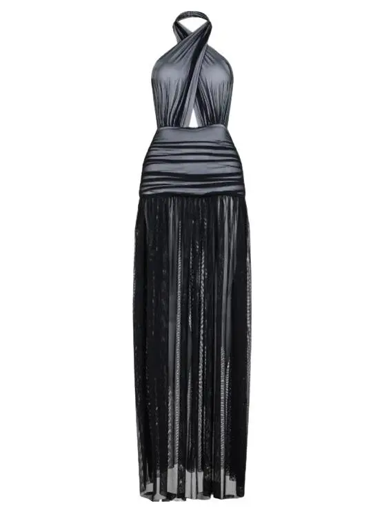 Norma Kamali Halterneck Maxi Dress With Open Back - Black