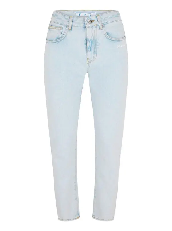 Off-White Straight Leg Cropped Logo Jeans - White