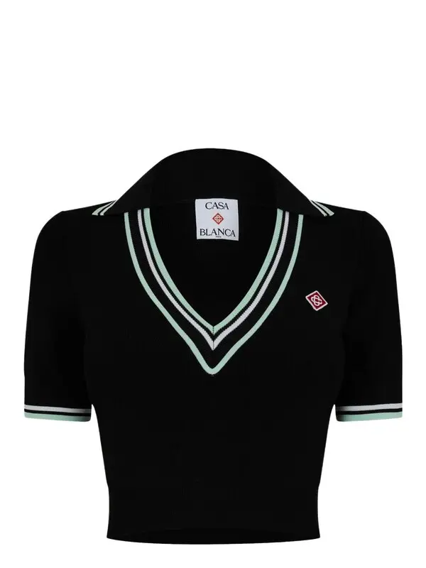 Casablanca Striped Logo Patch Short Sleeve Top - Black