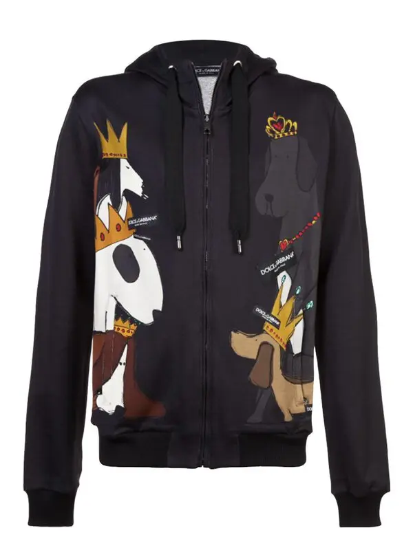 Dolce & Gabbana Dog Print Zip-up Hooded Jacket - Black