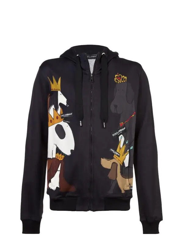 Dolce & Gabbana Dog Print Zip-up Hooded Jacket - Black