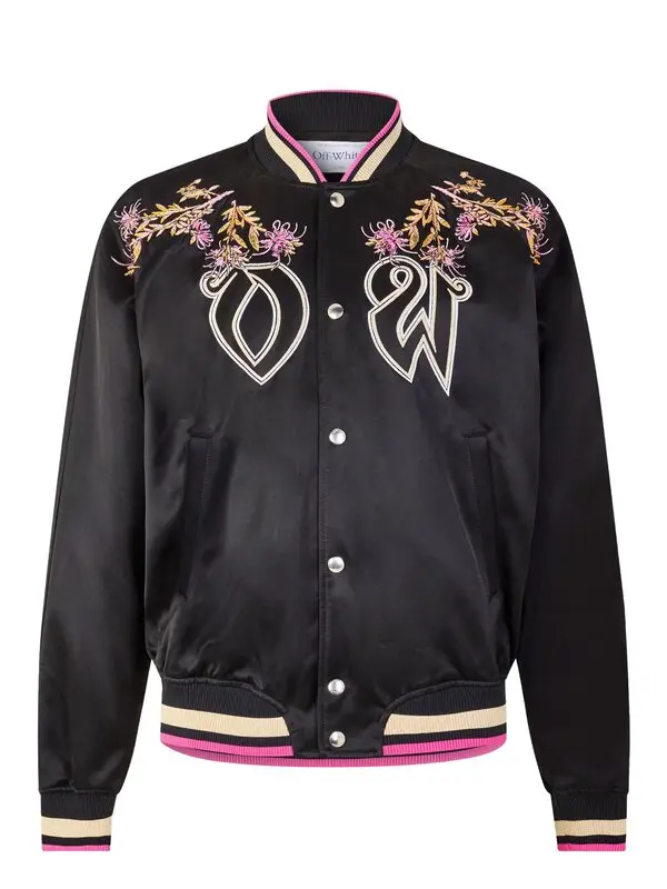 Off-White Printed Casual Jacket With Stand-up Collar - Black