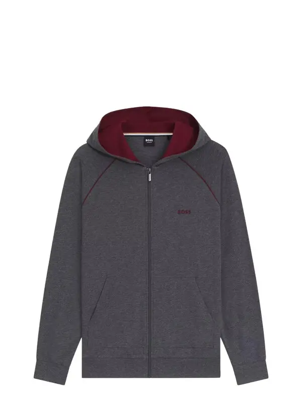 Hugo Boss Full-zip Hoodie With Contrast Piping - Black