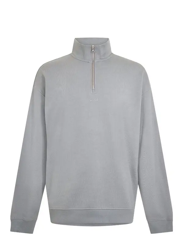 Hugo Boss Long Sleeve Half-zip Mock Neck Top - Gray
