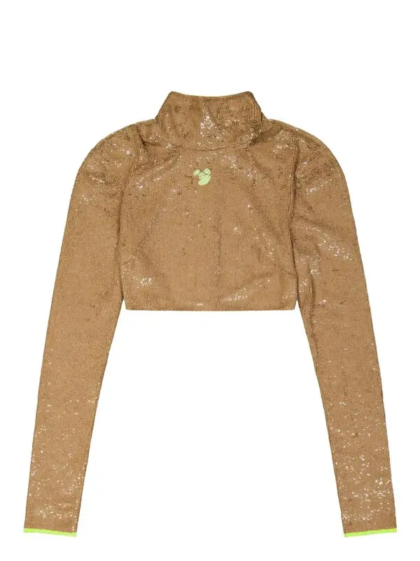 Off-White Long Sleeve Sequined Zip Jacket - Brown